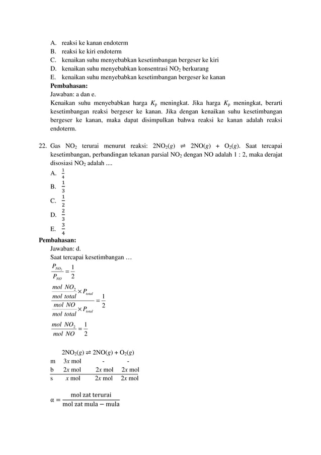 Soal kesetimbangan kimia dan pergeseran kimia | PDF