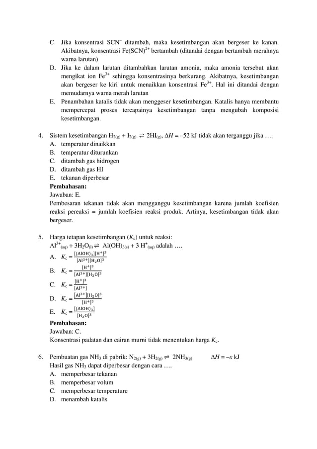 Soal kesetimbangan kimia dan pergeseran kimia | PDF
