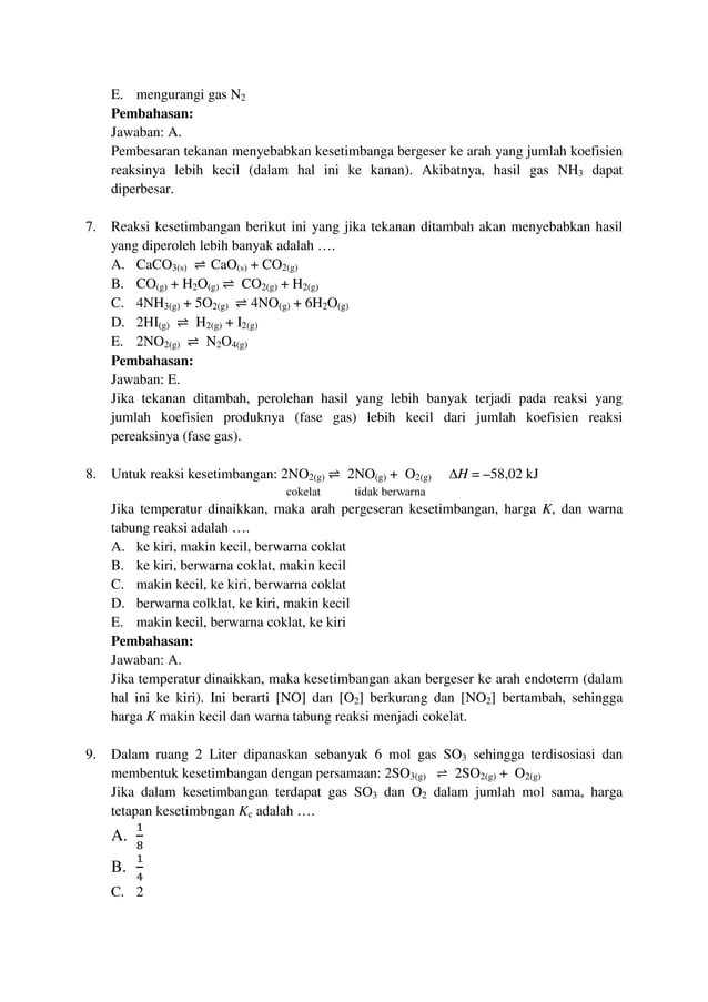 Soal kesetimbangan kimia dan pergeseran kimia | PDF
