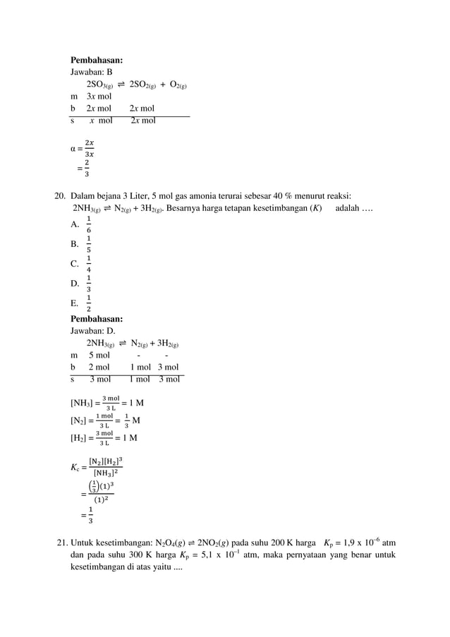 Soal kesetimbangan kimia dan pergeseran kimia | PDF