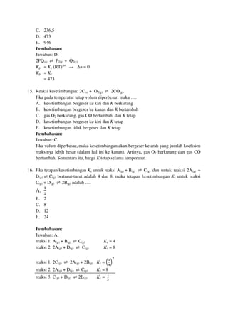 Soal kesetimbangan kimia dan pergeseran kimia
