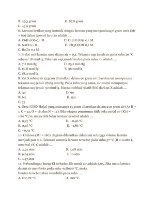 Soal Latihan UTS Kimia Kelas XII bab sifat koligatif larutan | DOCX