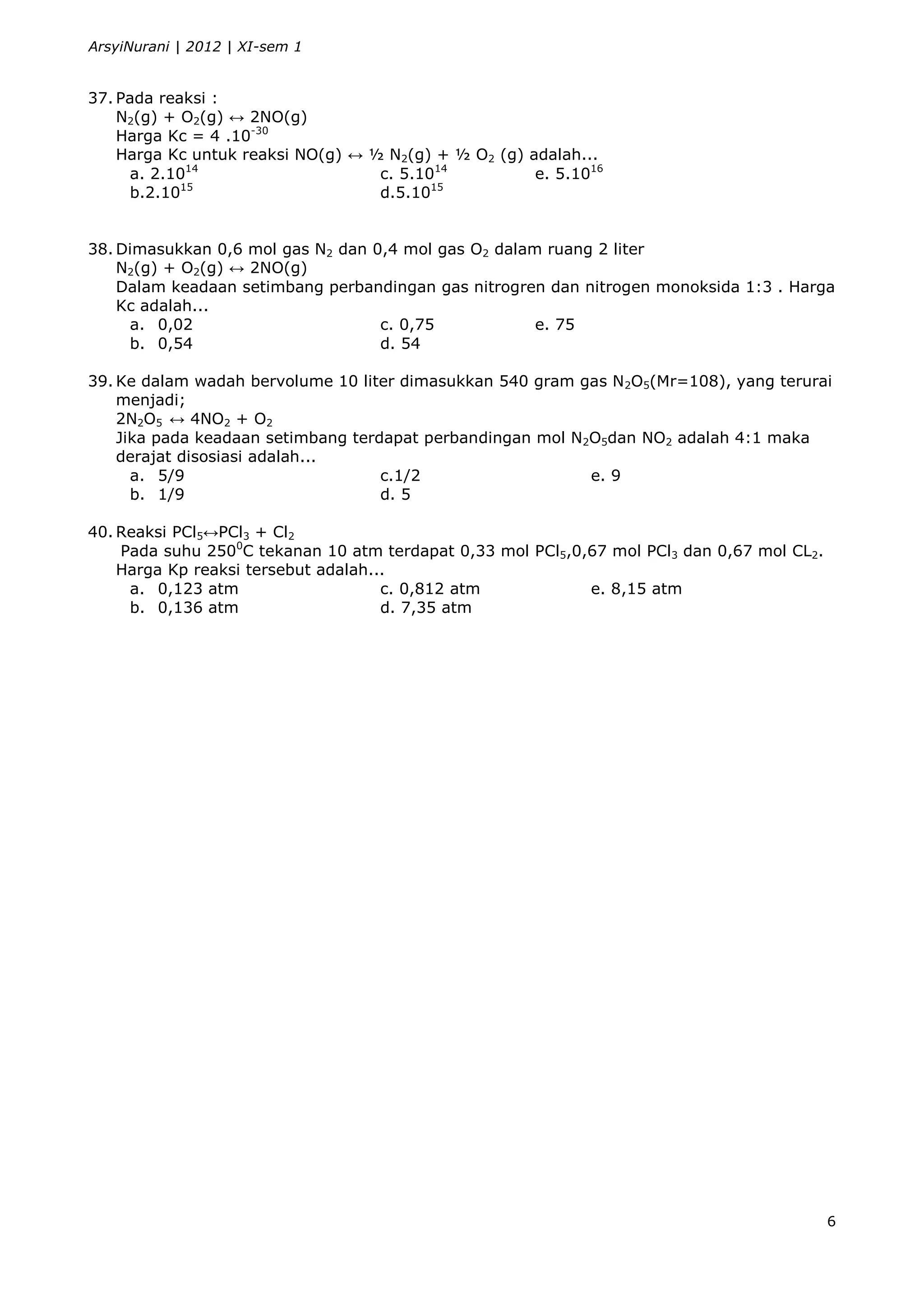 Soal Kimia Kelas XI Semester 1 | PDF