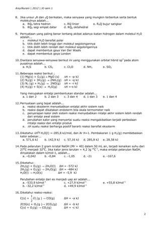 Soal Kimia Kelas XI Semester 1 | PDF