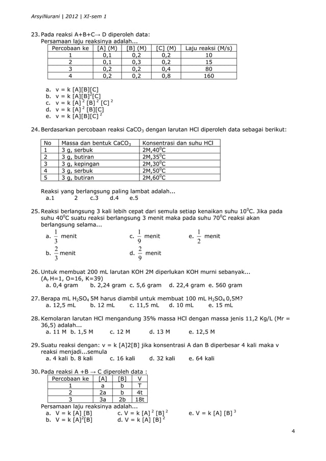 Soal Kimia Kelas XI Semester 1 | PDF