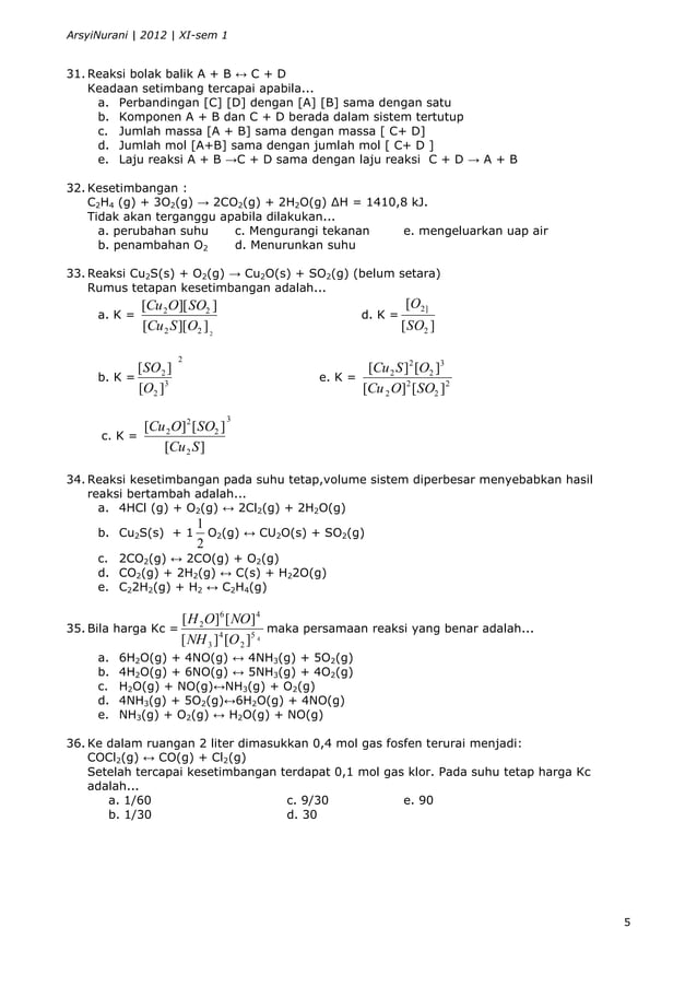 Soal Kimia Kelas XI Semester 1 | PDF