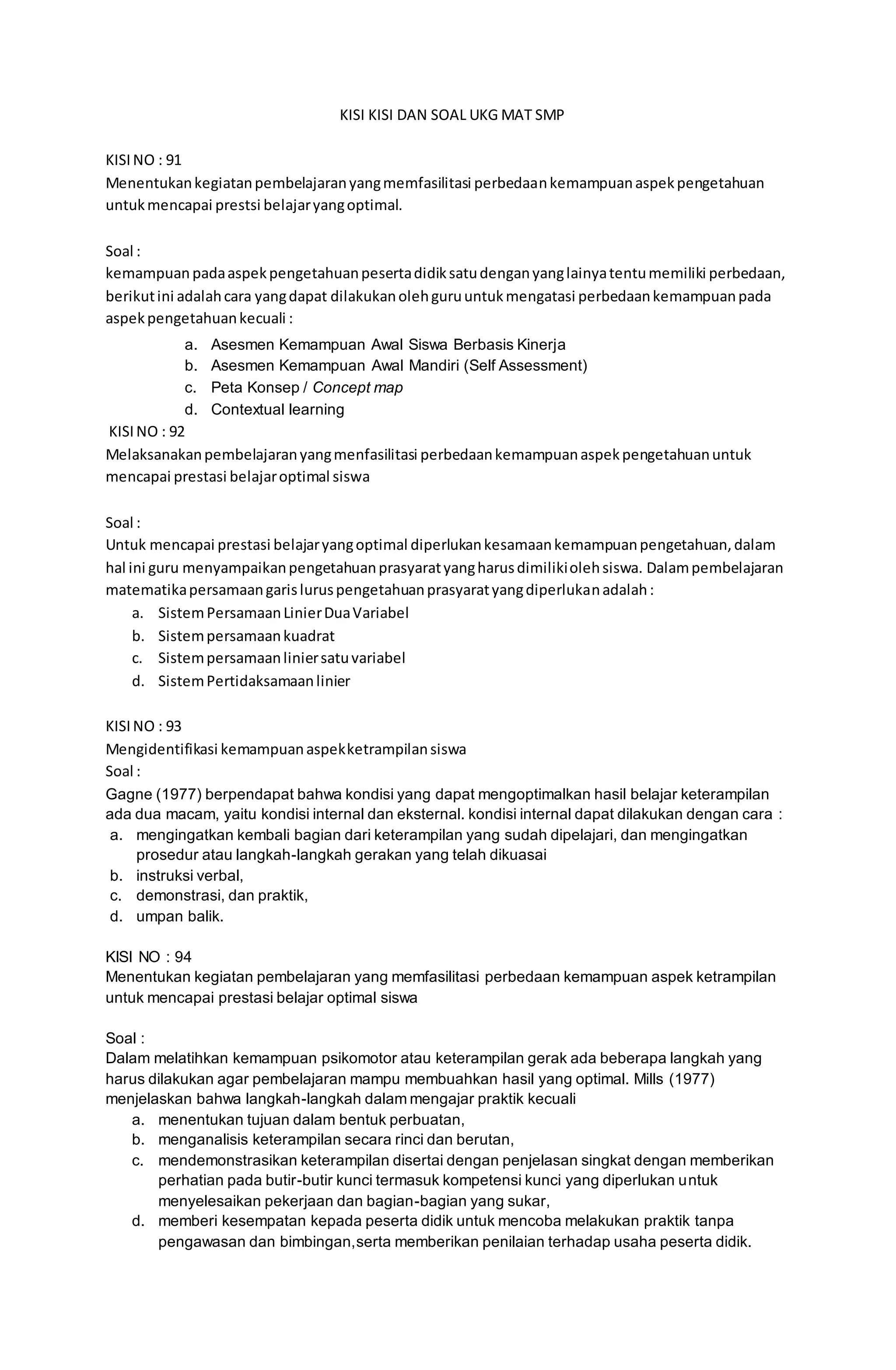 SOAL UKG 2015 BERIKUT KISI KISINYA | PDF