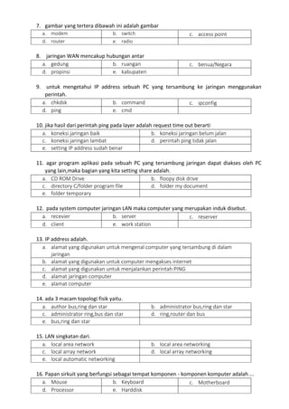 Soal TKJ UAS Komputer dan jaringan dasar | DOCX