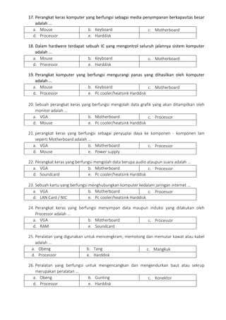 Soal TKJ UAS Komputer dan jaringan dasar | DOCX
