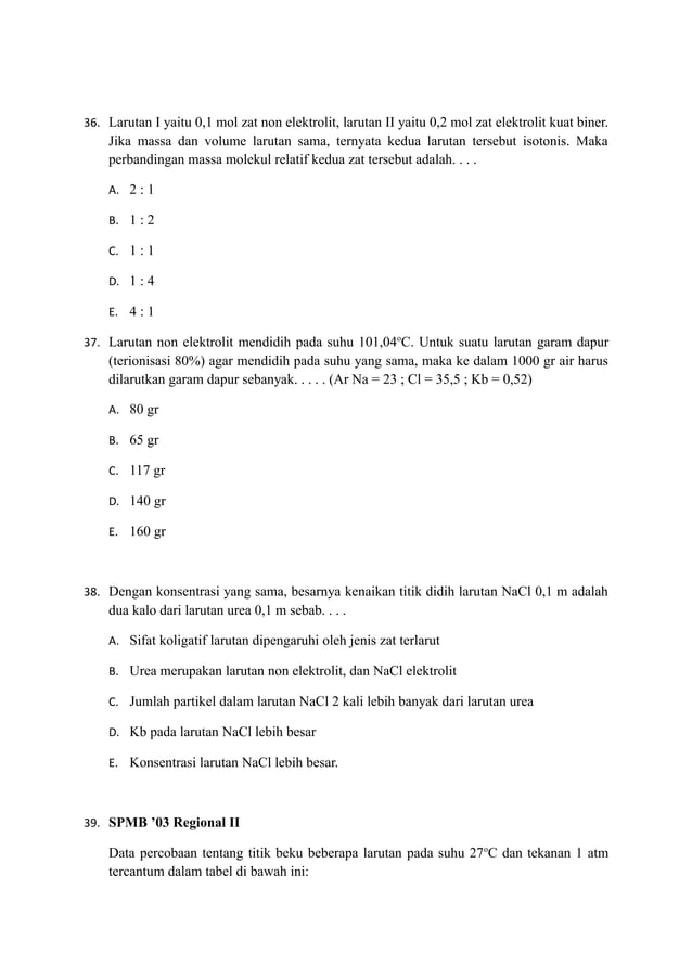 Soal koligatif larutan | PDF