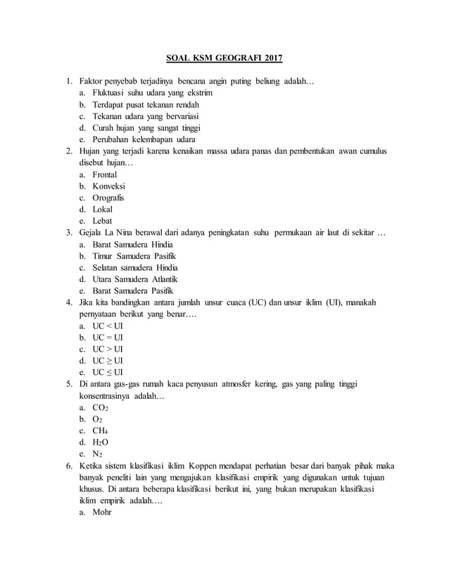 Soal ksm geografi 2017 | PDF