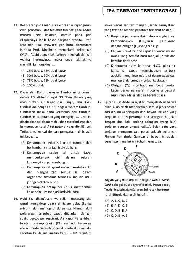 Soal KSM 1 IPA MTs 2019 tingkat kabupaten | PDF