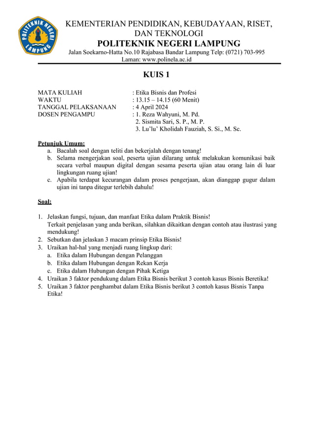 Soal Kuis 1 - Soal Kuis 1 - Reza Wahyuni, M. Pd..pdf