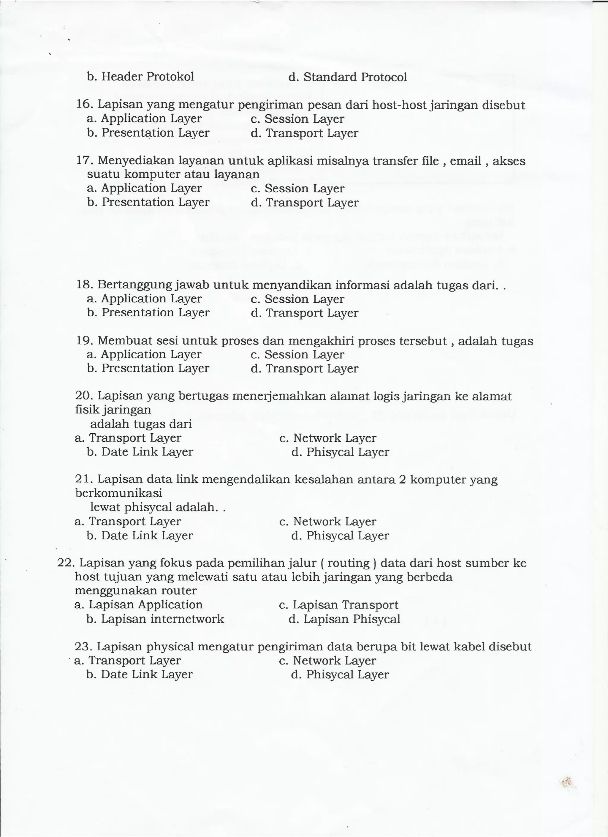 Soal kuis jaringan komputer rev | PDF