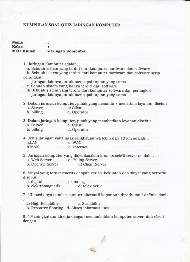 Soal kuis jaringan komputer rev | PDF