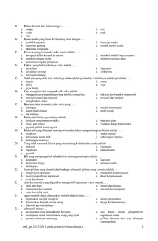 Soal kw x 2 1314 | PDF