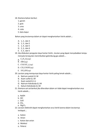 Soal larutan elektrolit dan elektrolit | DOCX