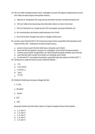Soal larutan elektrolit dan elektrolit | DOCX