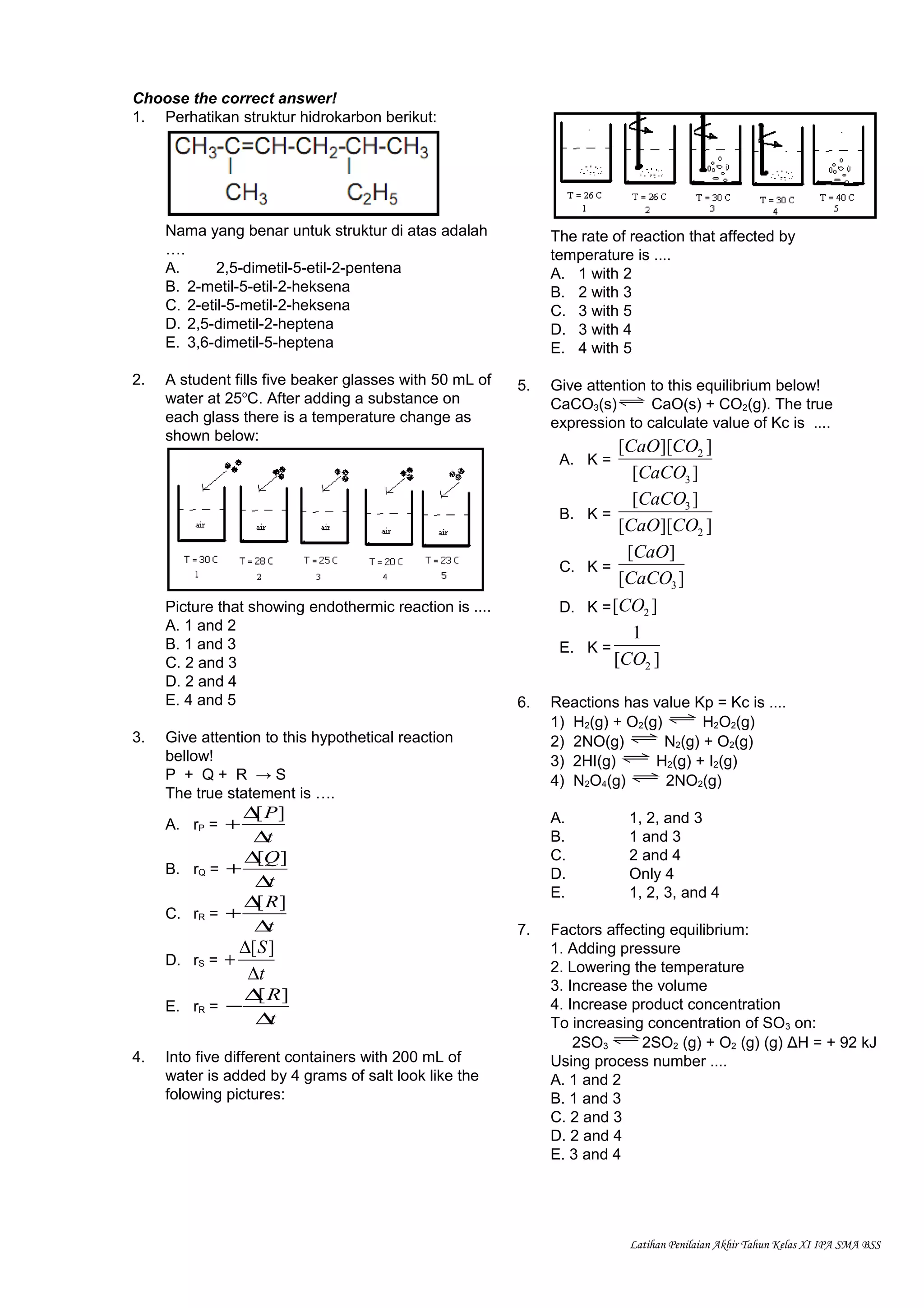 Soal Latihan PAT Kimia Kelas XI | DOC