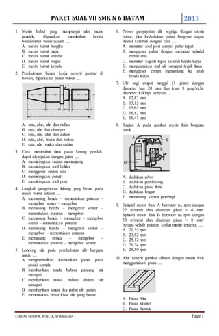 Soal latihan a7 teori kejuruan pemesinan | DOCX