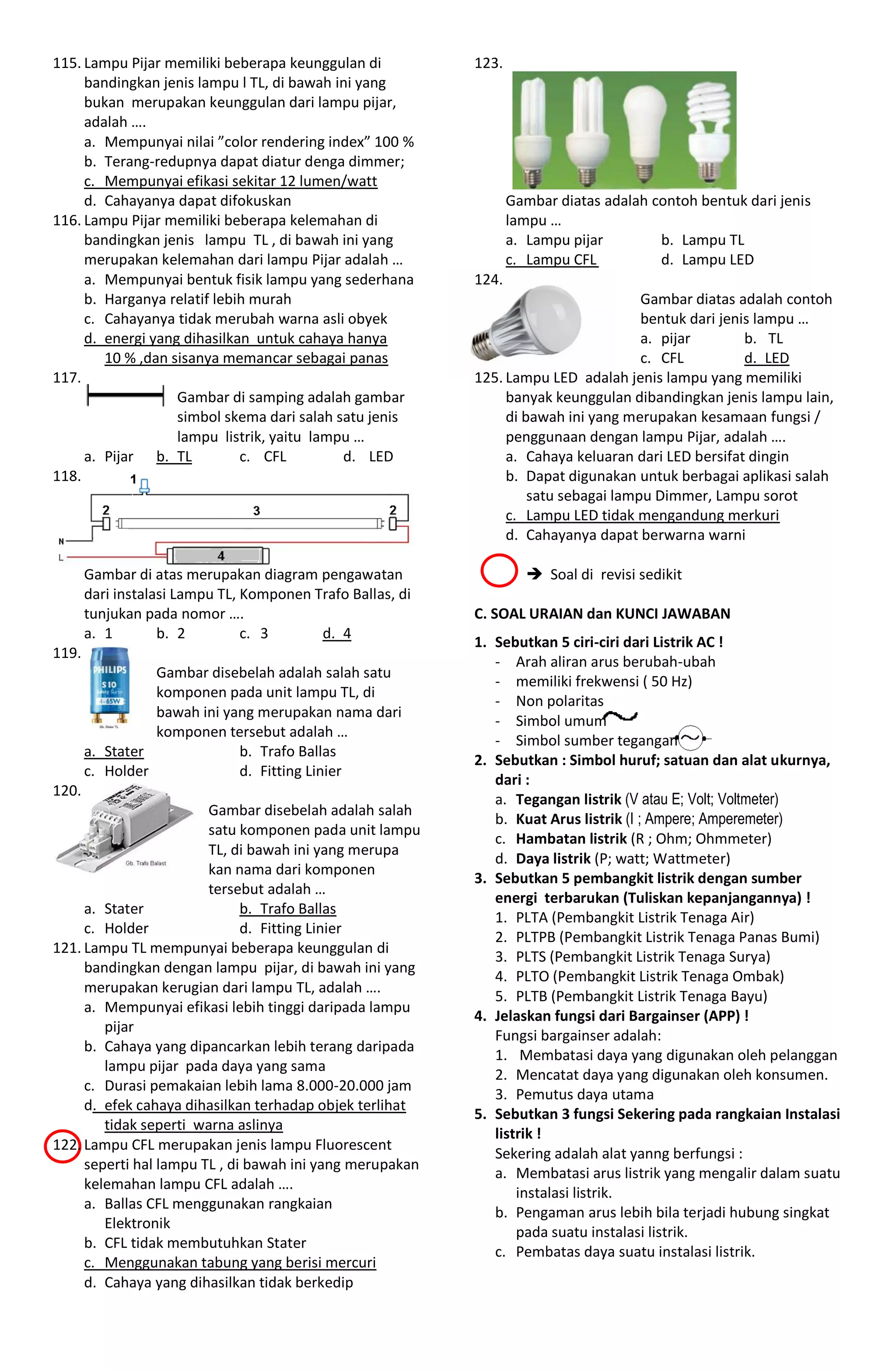 Soal latihan instalasi listrik kunci | PDF