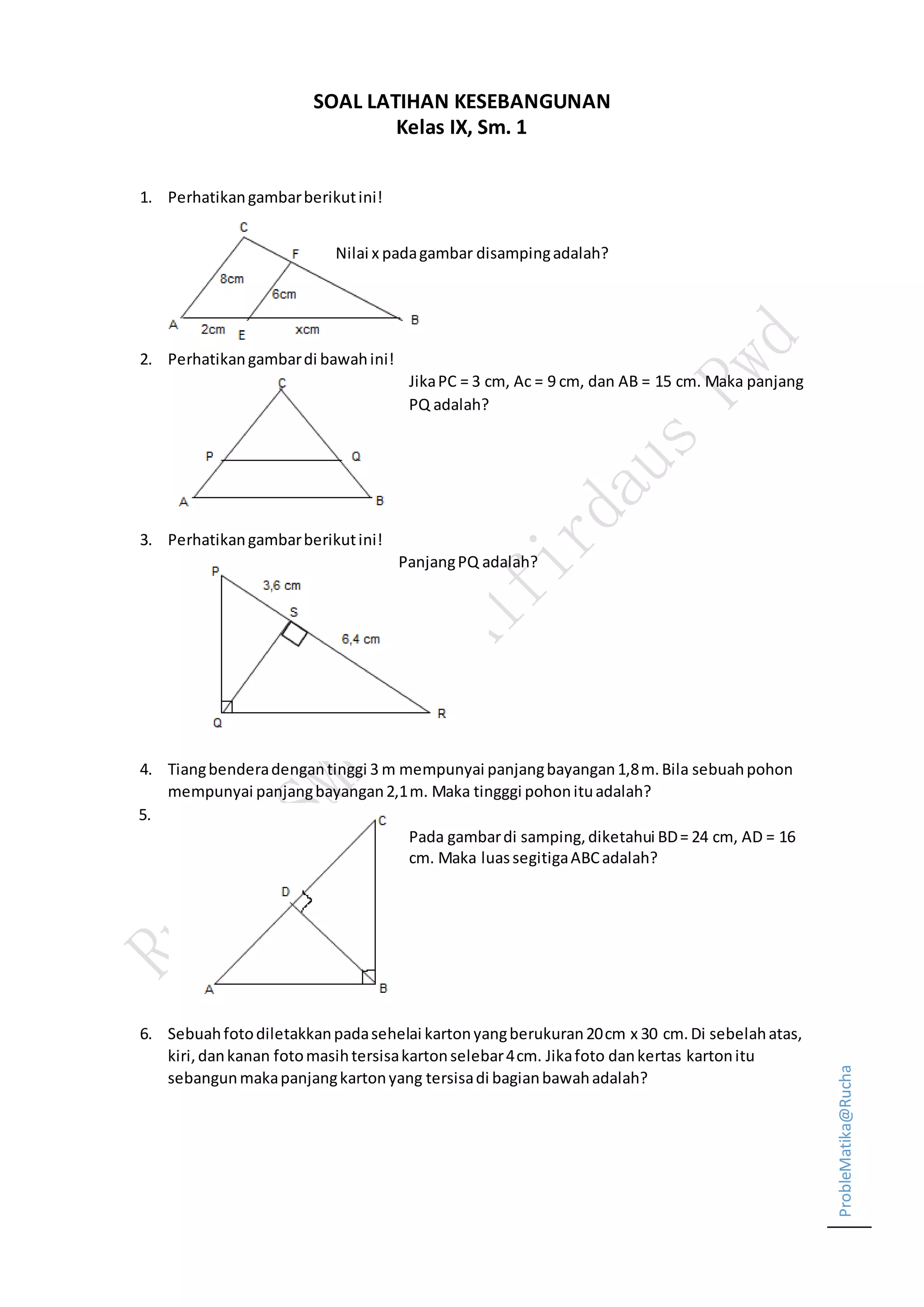 Soal latihan kesebangunan | DOCX