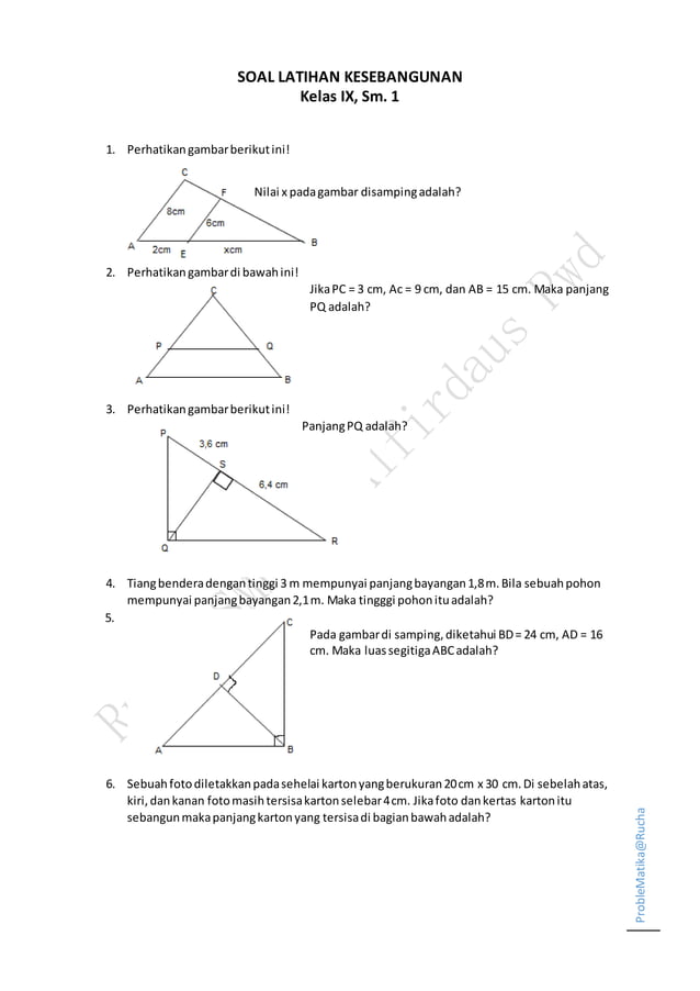 Soal latihan kesebangunan | DOCX