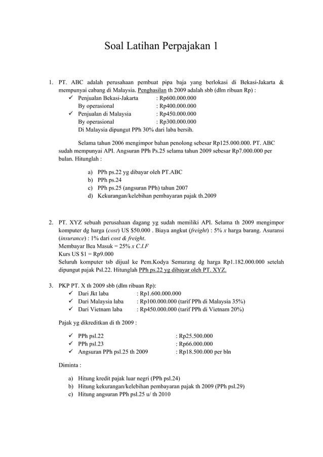 Soal latihan perpajakan 1 | PDF
