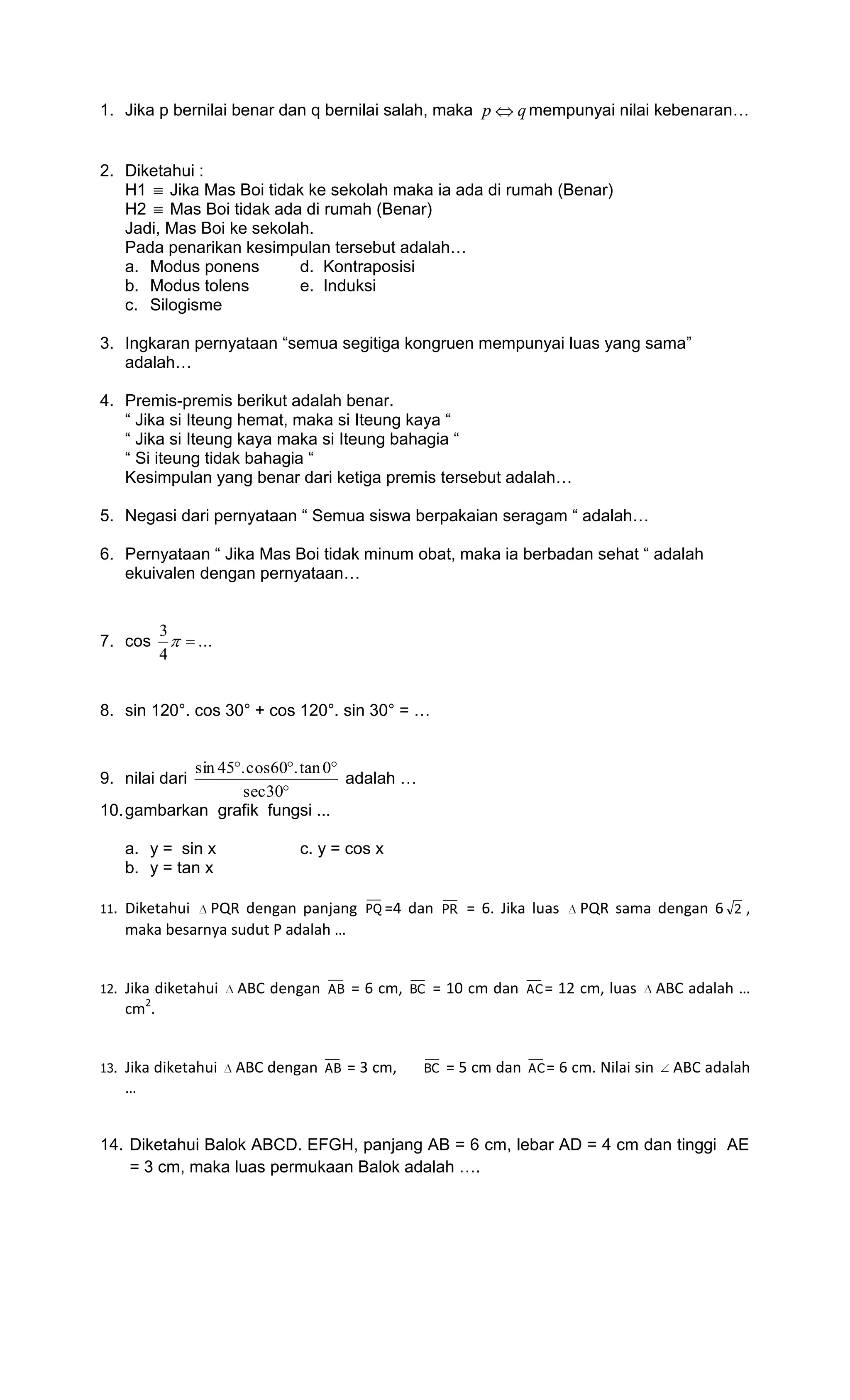 Soal latihan semester 2 mat kls x | DOCX