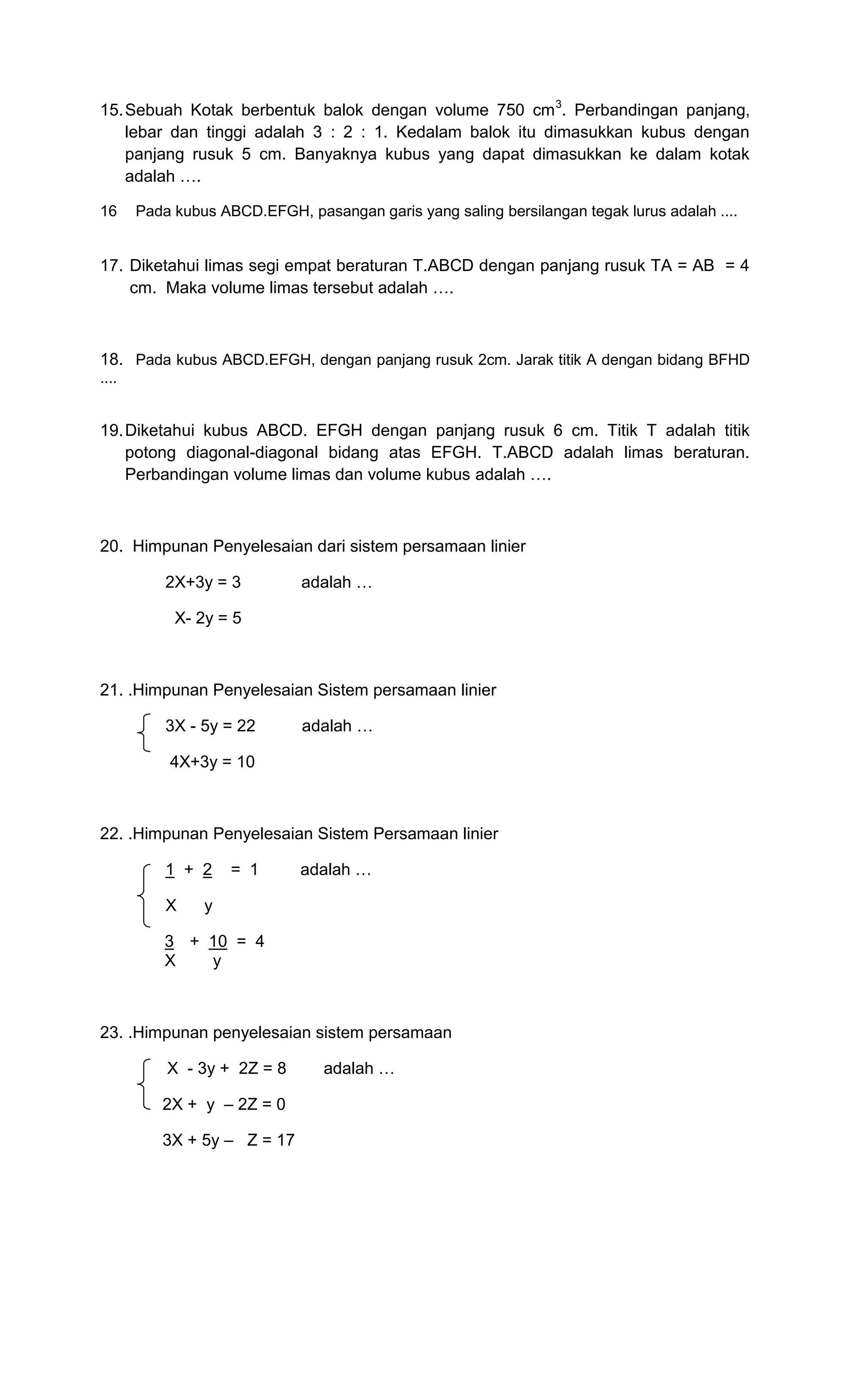 Soal latihan semester 2 mat kls x | DOCX