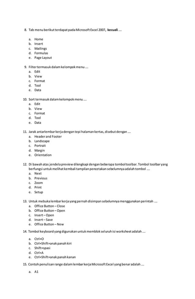 Soal latihan tik materi excel | PDF