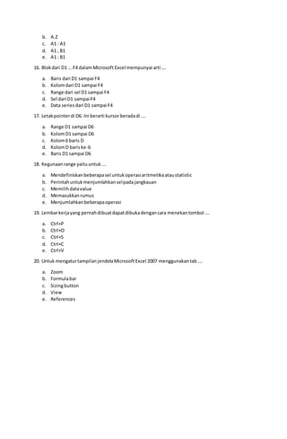 Soal latihan tik materi excel | DOCX