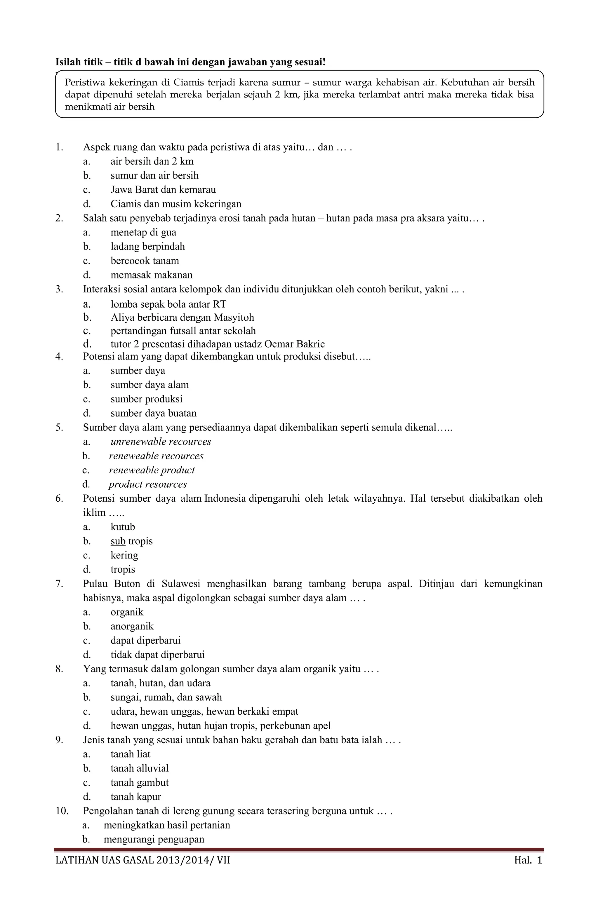 SOAL LATIHAN UAS GASAL | PDF