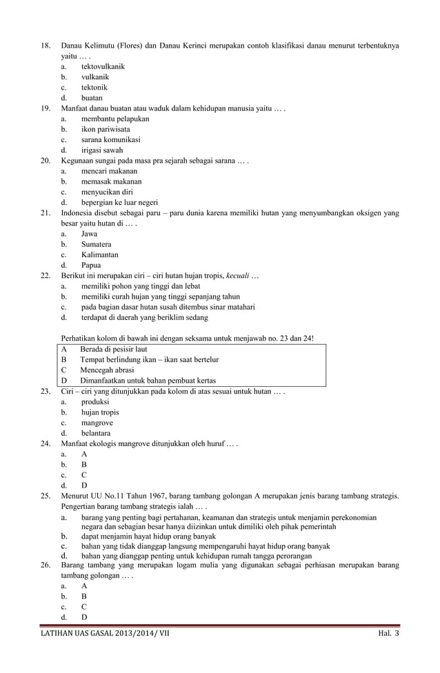 Soal latihan uas gasal kelas VII | PDF