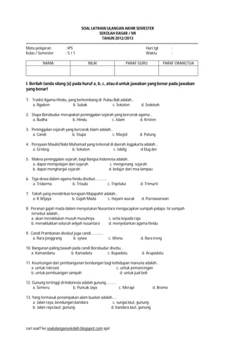 Soal latihan uas ips kelas 5 sd semester 1 | PDF