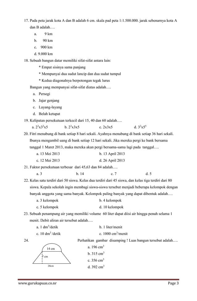 Soal latihan ujian matematika | PDF