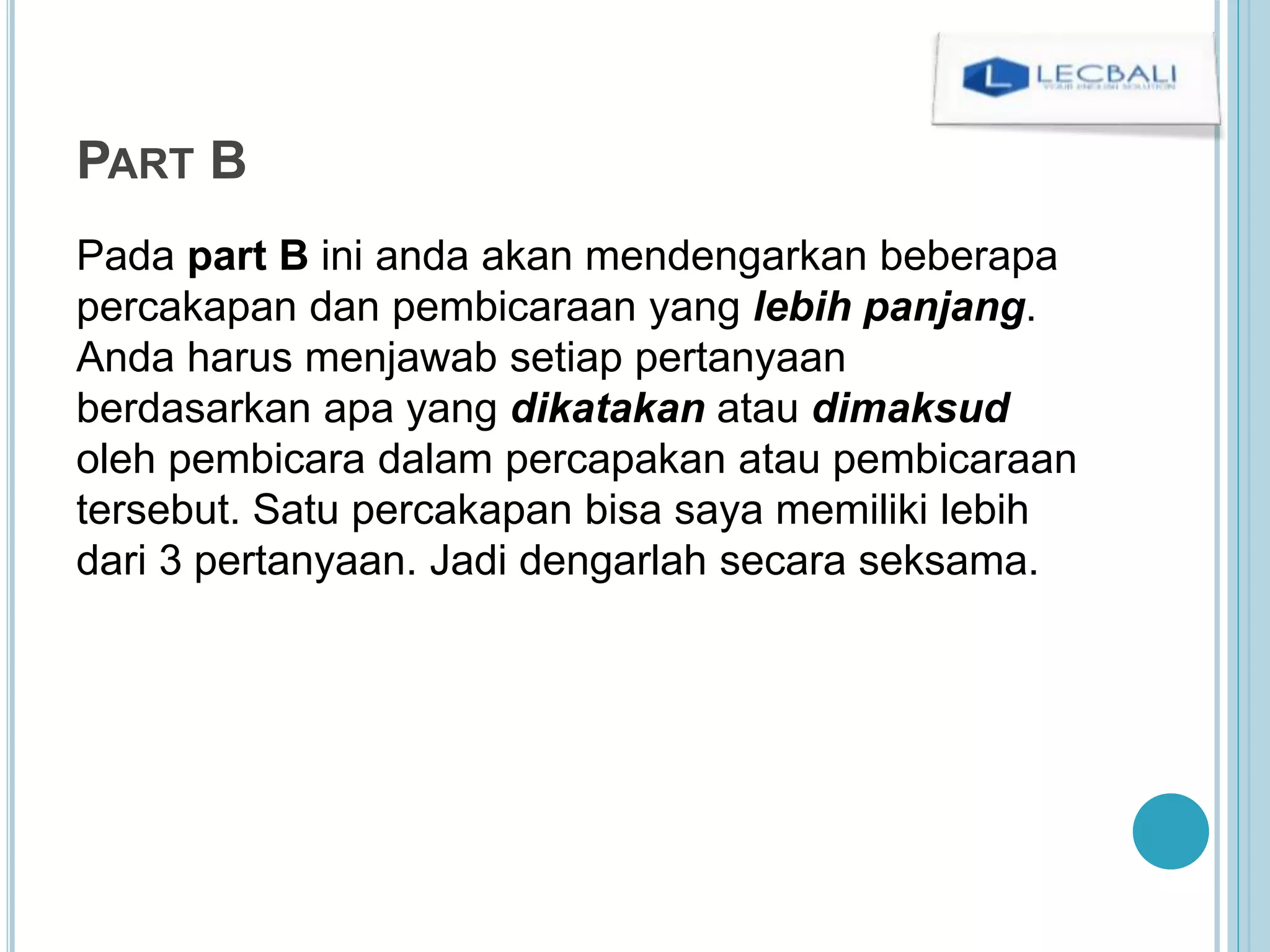 Contoh Soal listening TOEFL PBT part 2 | PPT