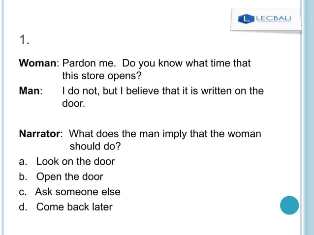 Contoh Soal listening TOEFL PBT part 2 | PPT