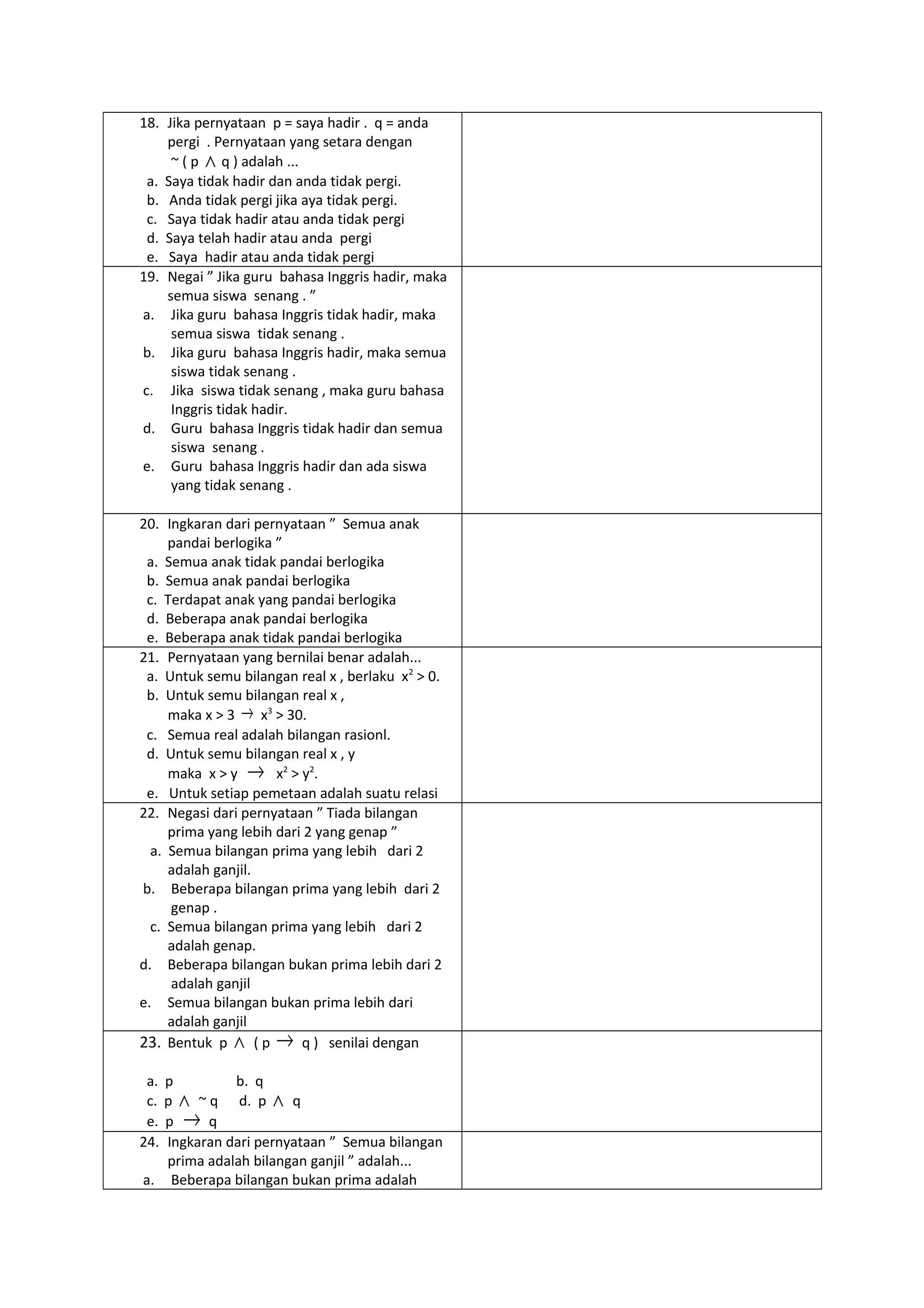 Soal logika matematika 9 april 2013 | DOC