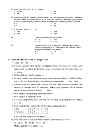 Soal matematika 8 uas ganjil 2013 2014 ok | PDF
