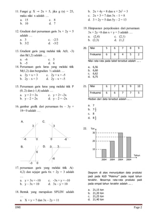 Soal matematika kelas 8 semester 1 2015 | DOCX