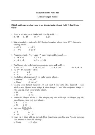 Soal matematika kelas vii | DOCX