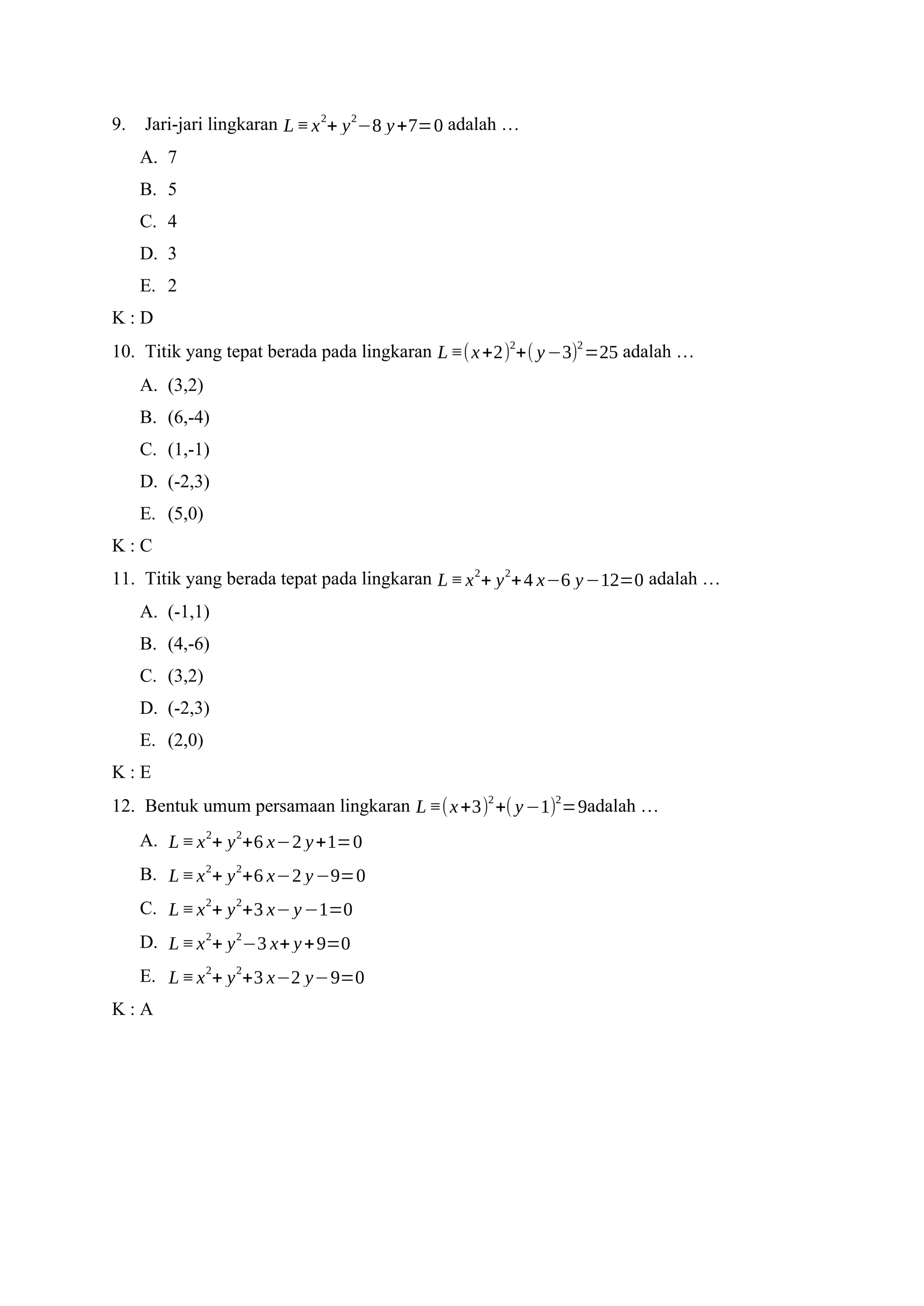 contoh soal ujian matematika peminatan kelas xi | PDF