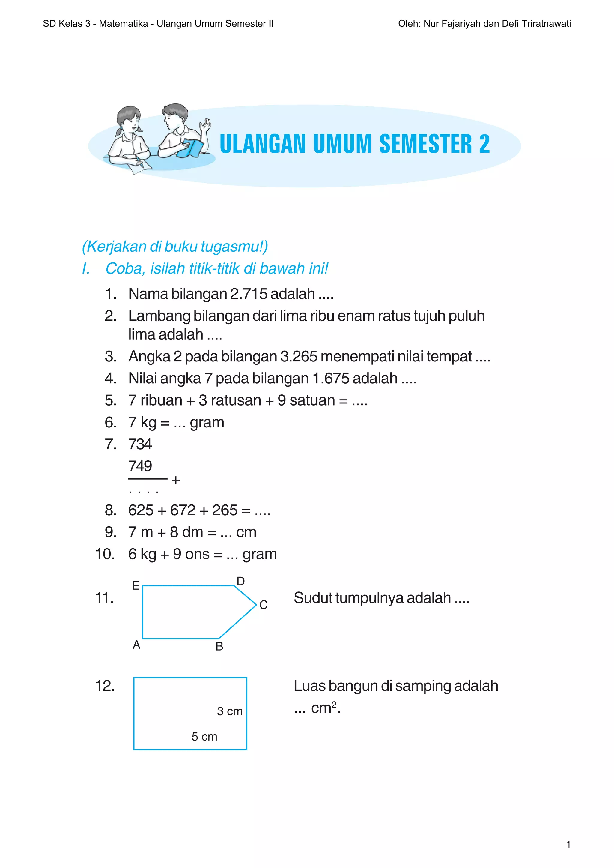 Soal matematika sdkelas3 | PDF