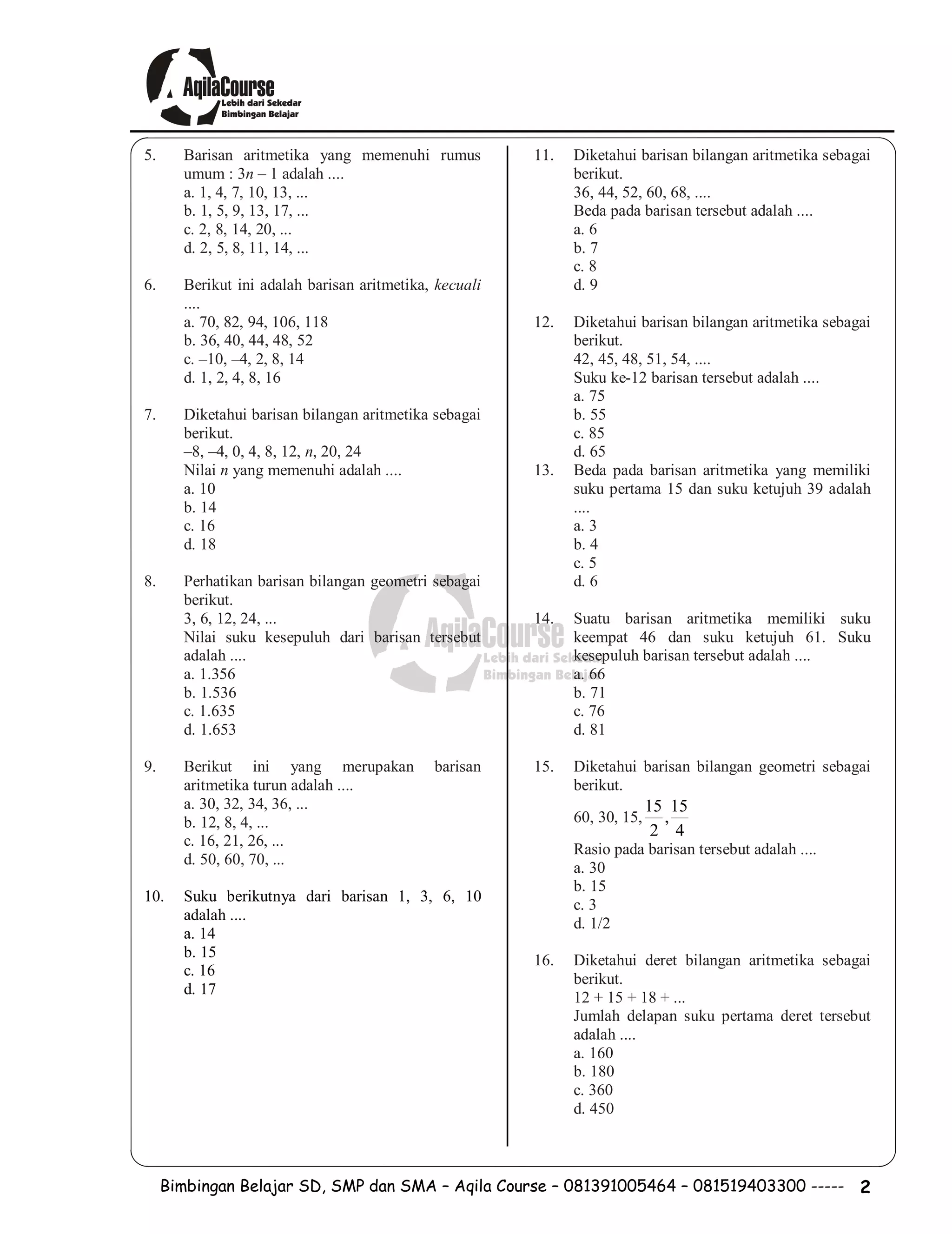 Soal matematika smp barisan dan deret2 | PDF