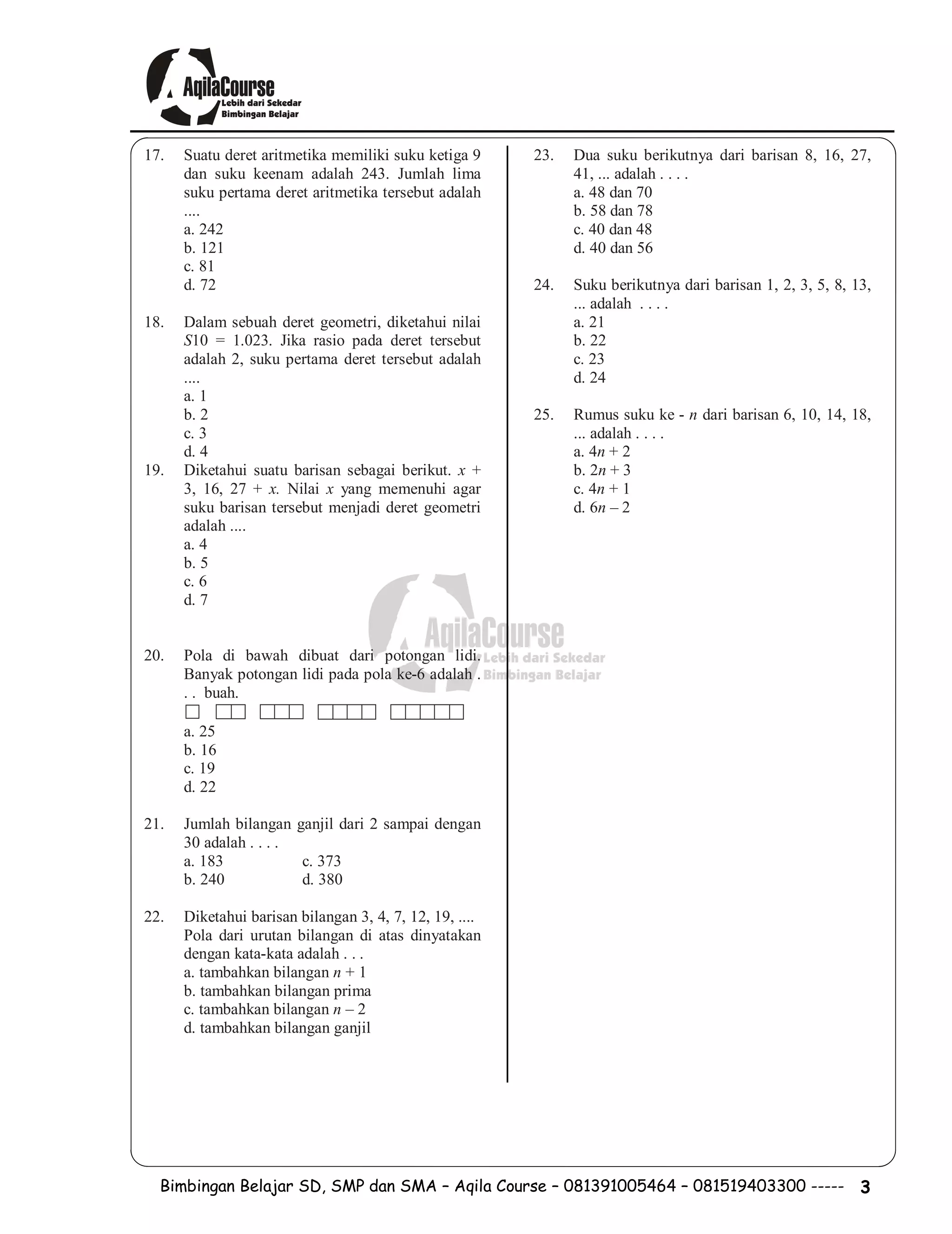 Soal matematika smp barisan dan deret2 | PDF
