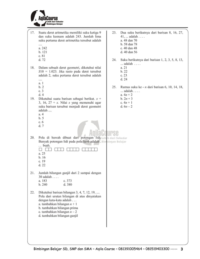 Soal matematika smp barisan dan deret2 | PDF
