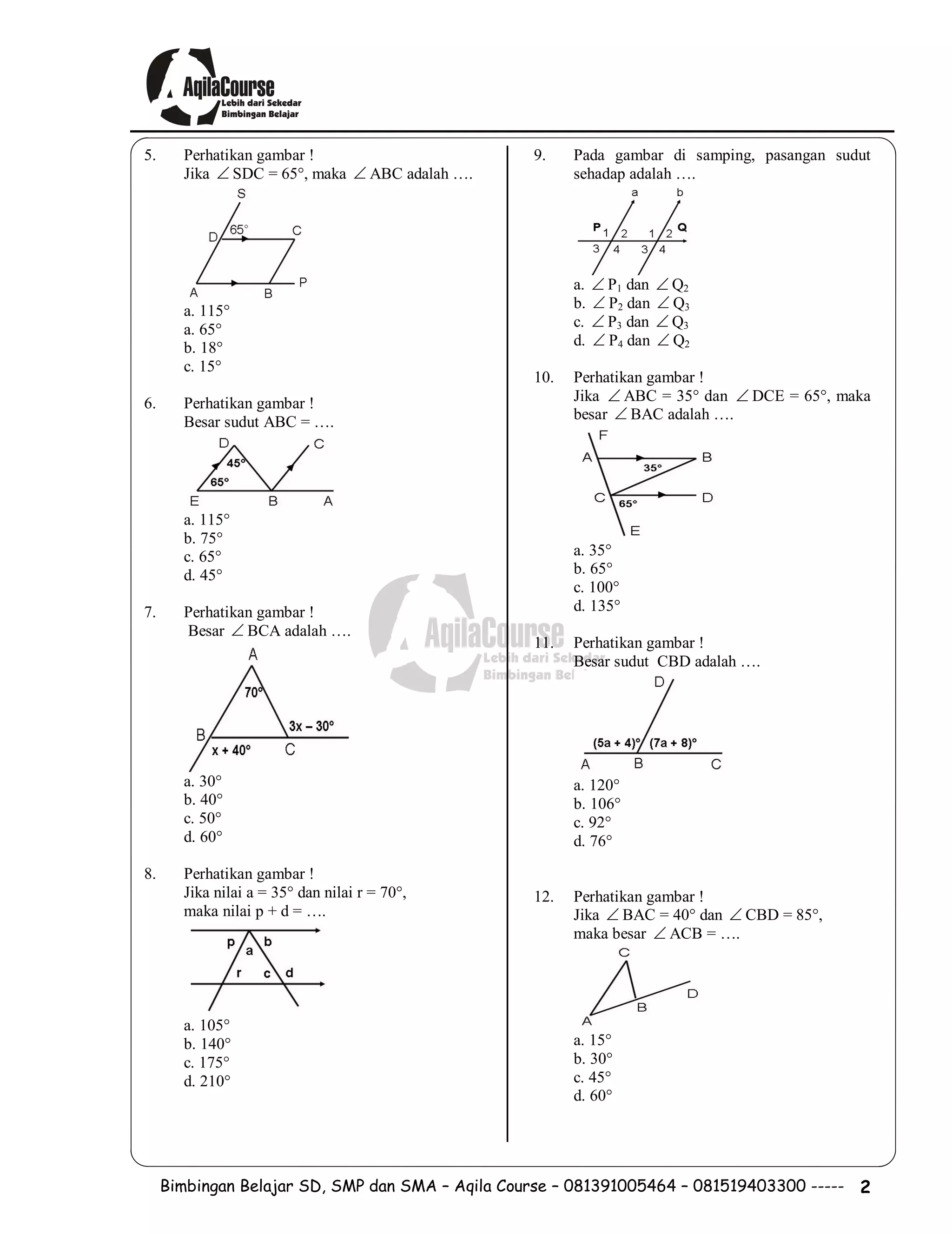 Soal matematika smp garis dan sudut2 | PDF