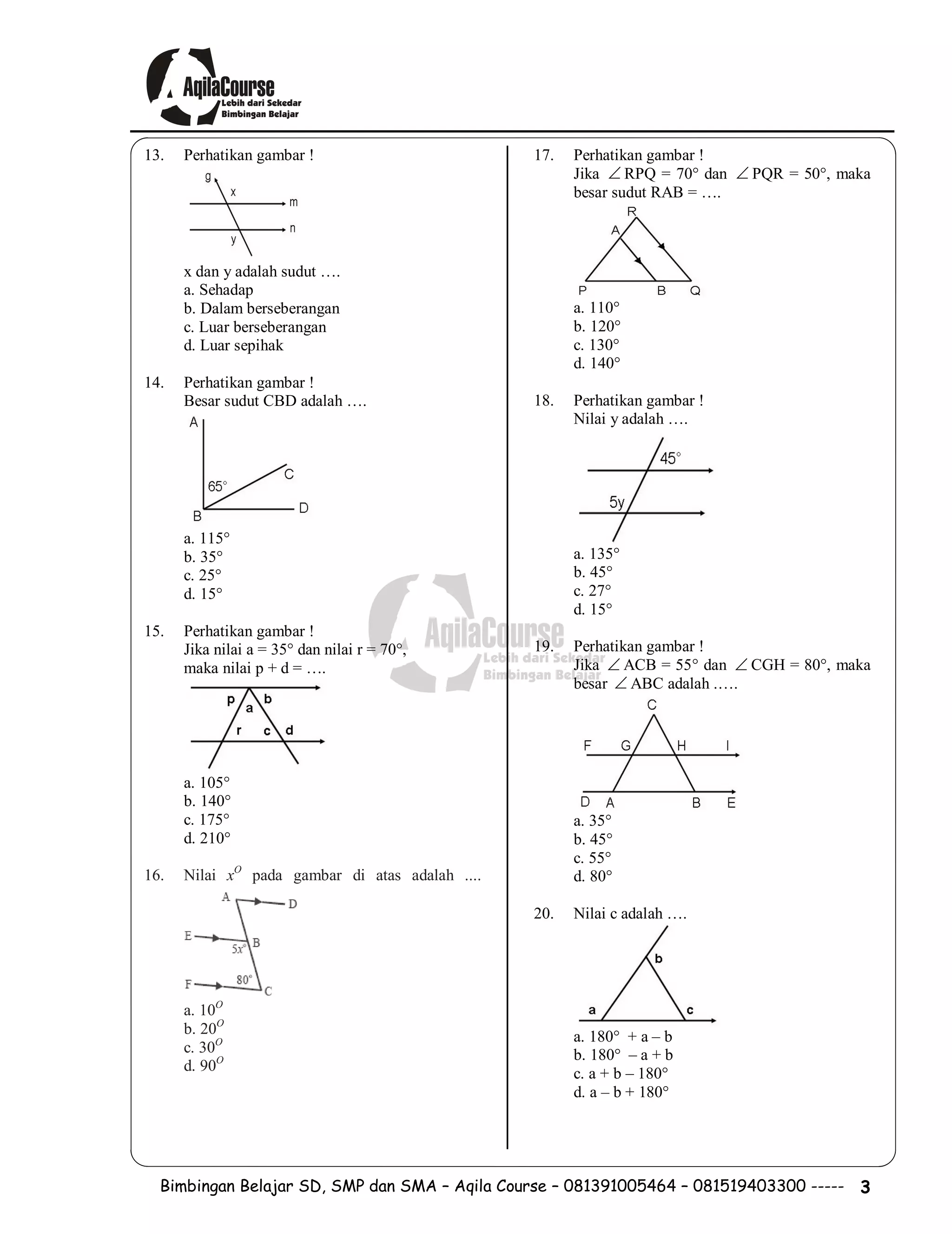 Soal matematika smp garis dan sudut2 | PDF