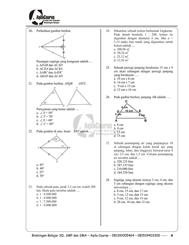 Soal matematika smp kesebangunan dan kongruensi2 | PDF
